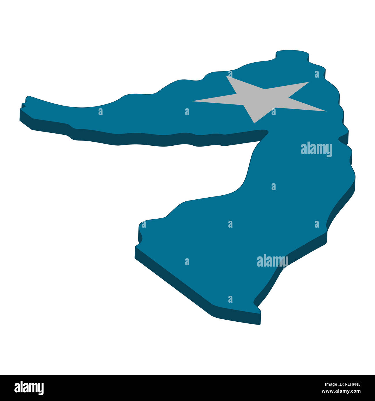 Flag and map of Somalia. Color silhouette of 3D map of Somalia ...