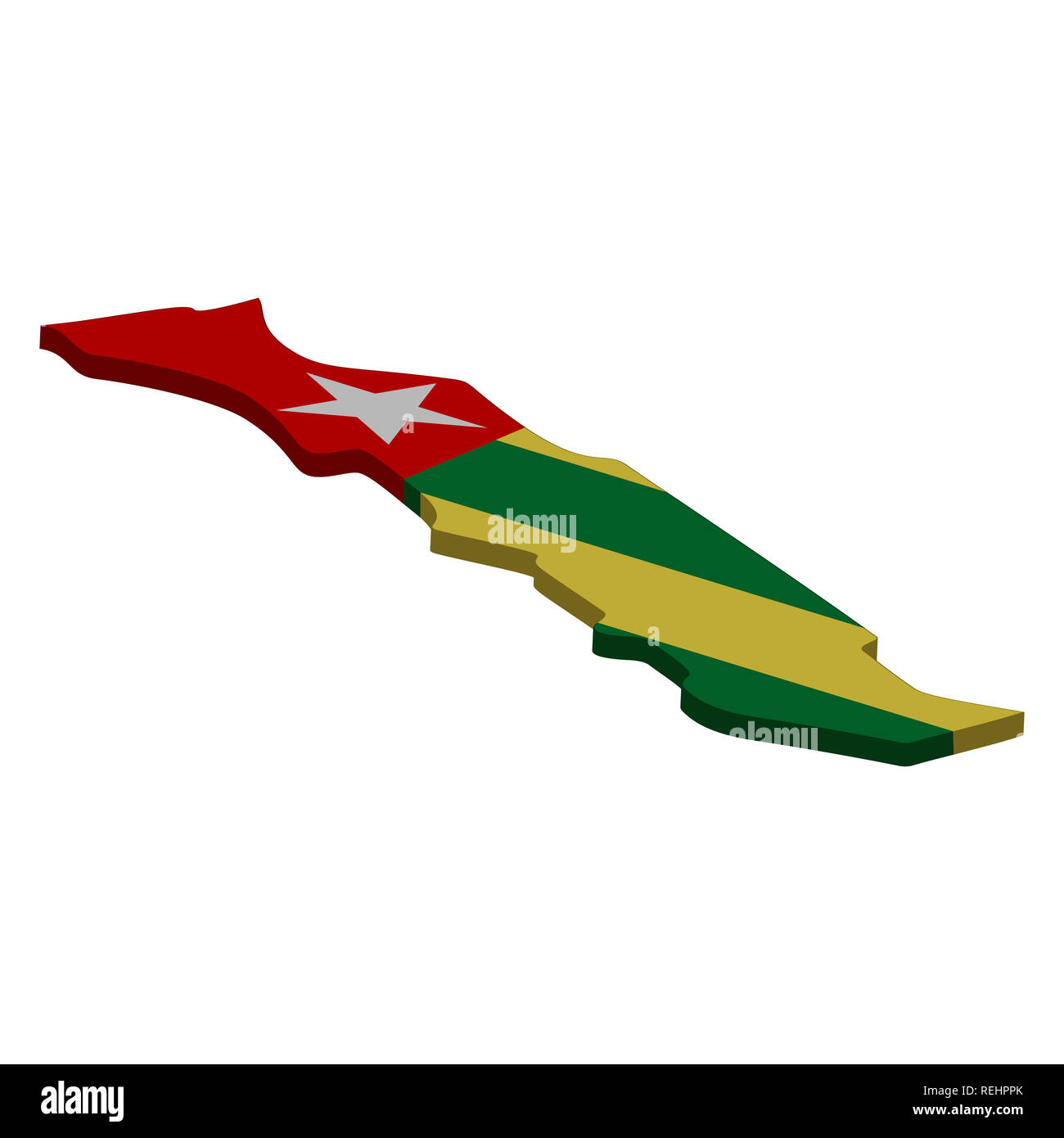 Flag and map of Togo. Color silhouette of 3D map of Togo illustration ...