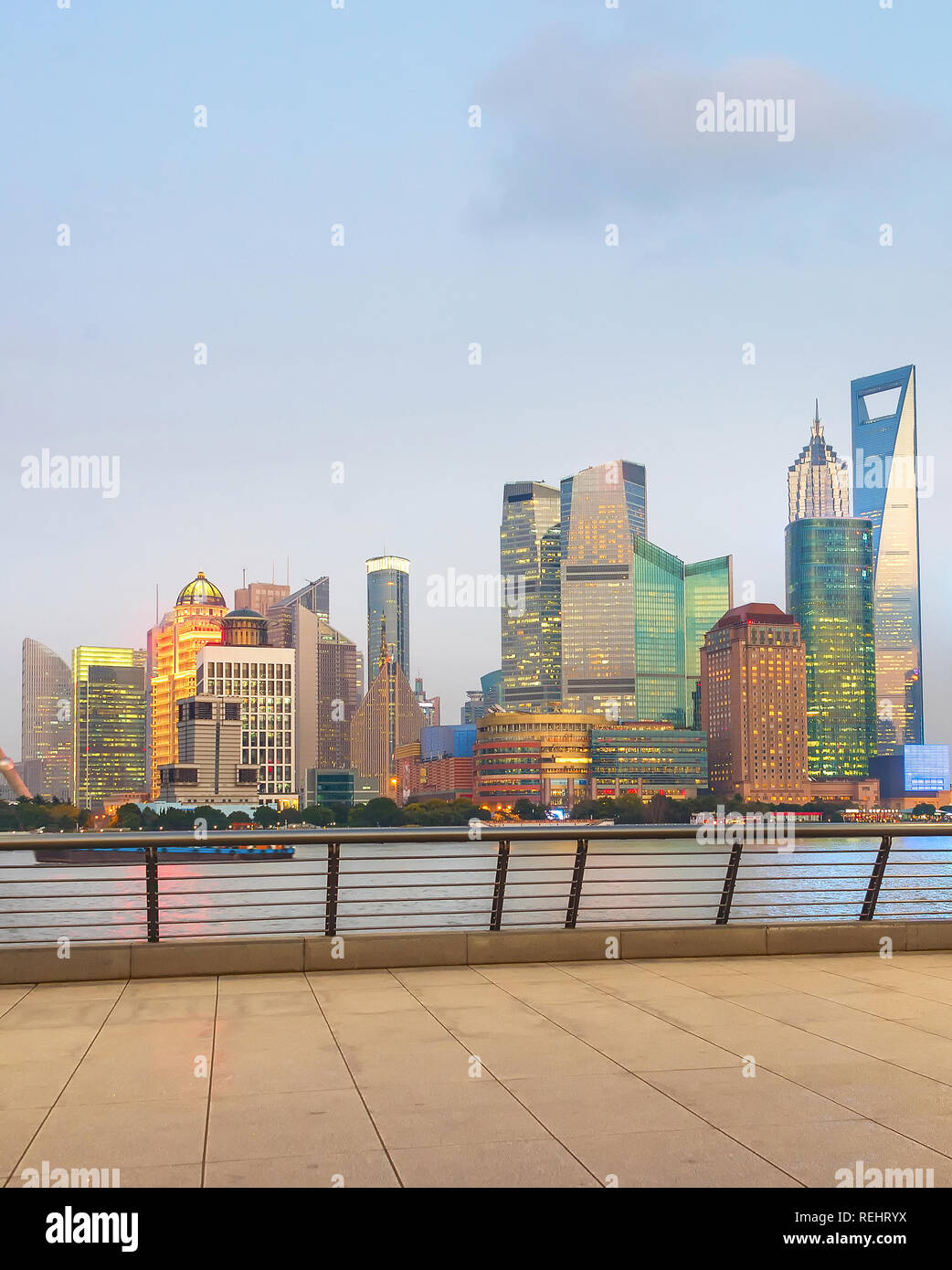 Illuminated Shanghai skyline, skyscrapers, modern architecture. China ...