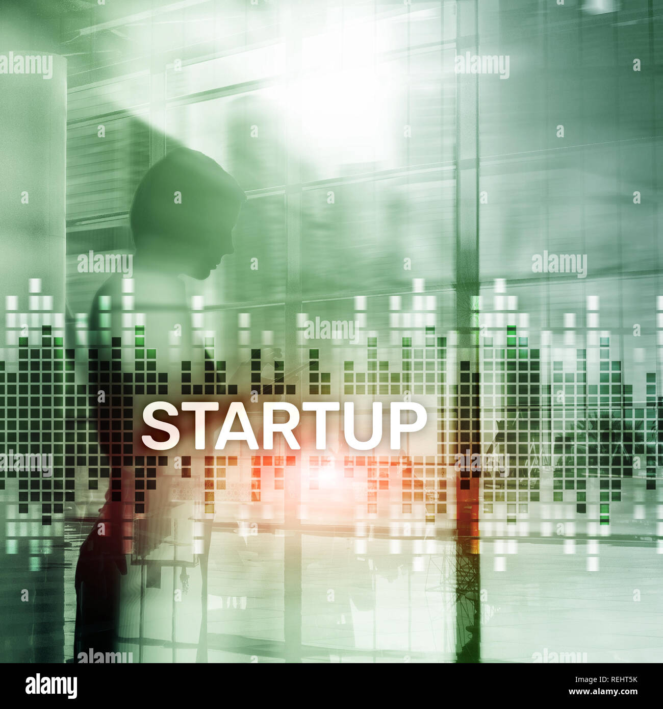 Startup concept with double exposure diagrams blurred background Stock ...