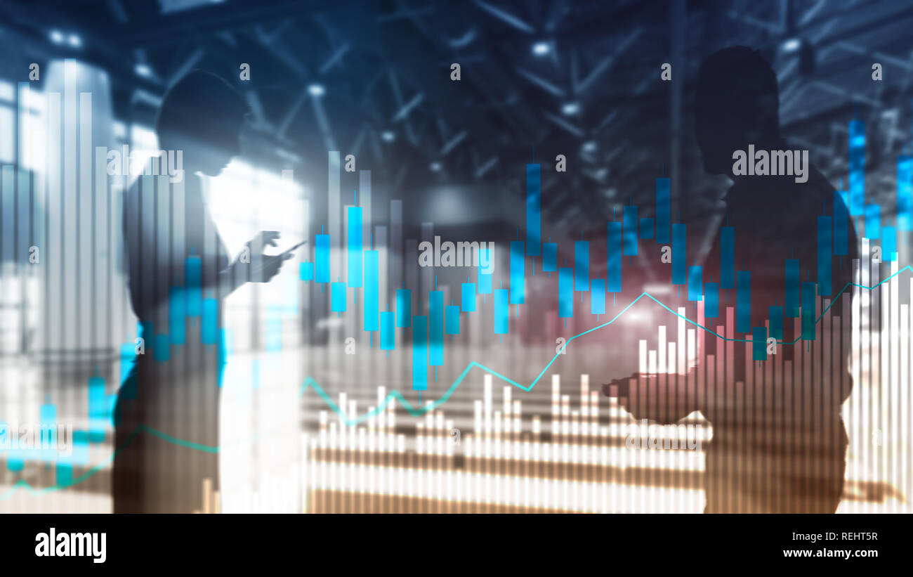 Stock trading candlestick chart and diagrams on blurred office center ...