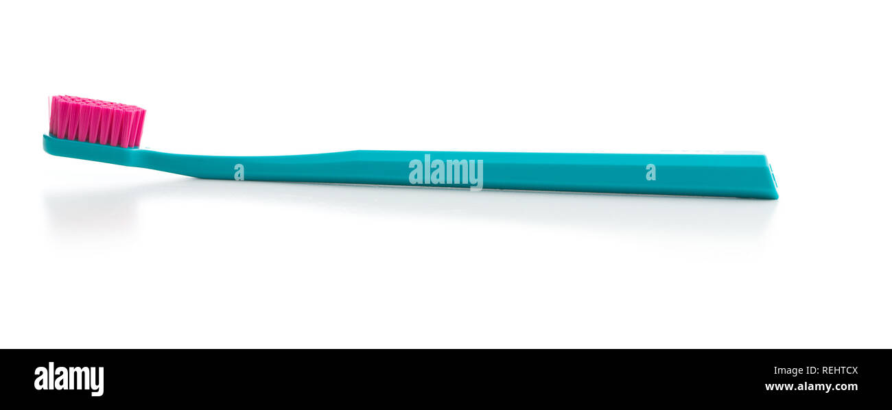 One colorful toothbrush isolated on white background Stock Photo - Alamy