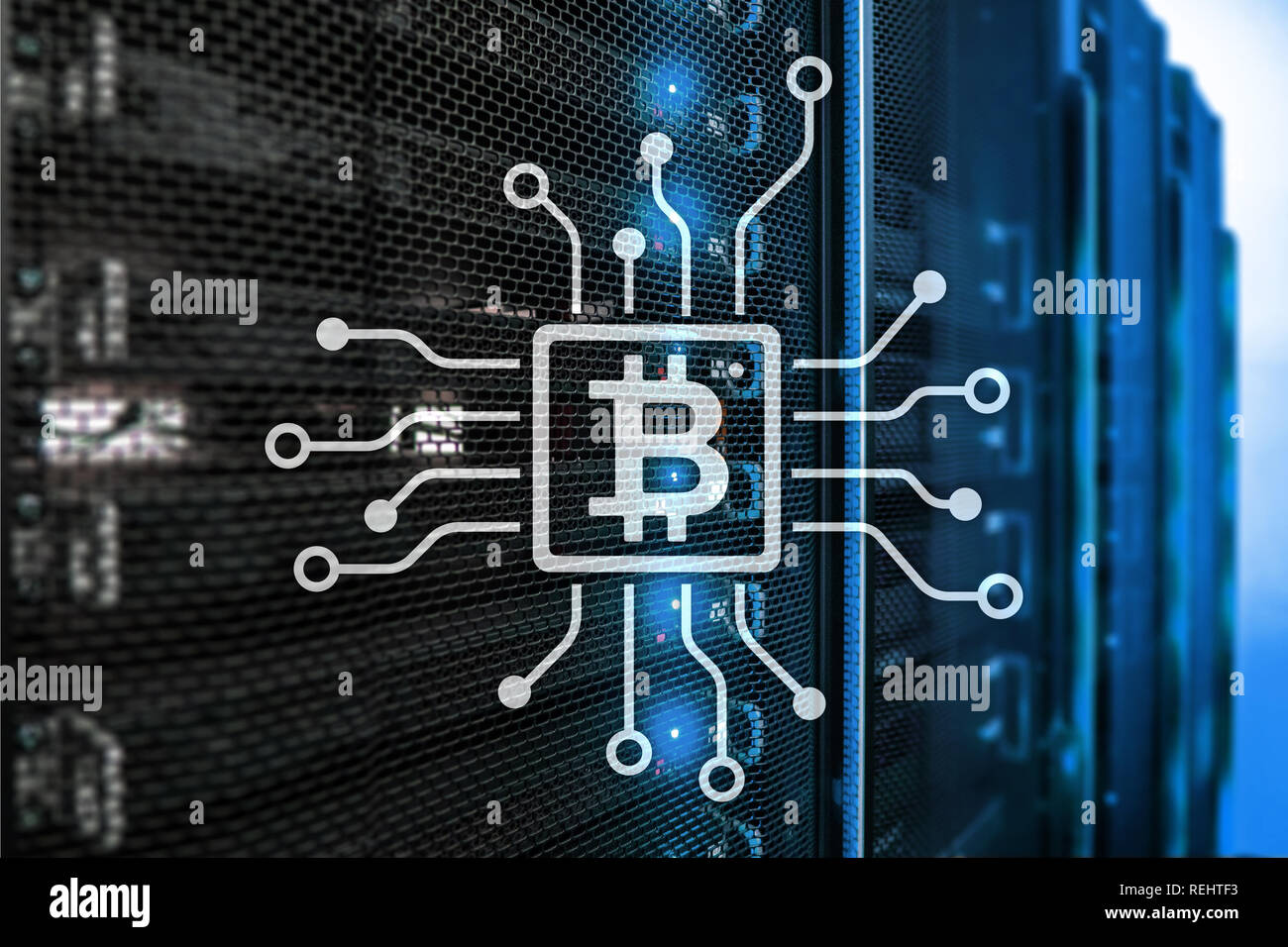 Bitcoin, Blockchain concept on server room background Stock Photo - Alamy