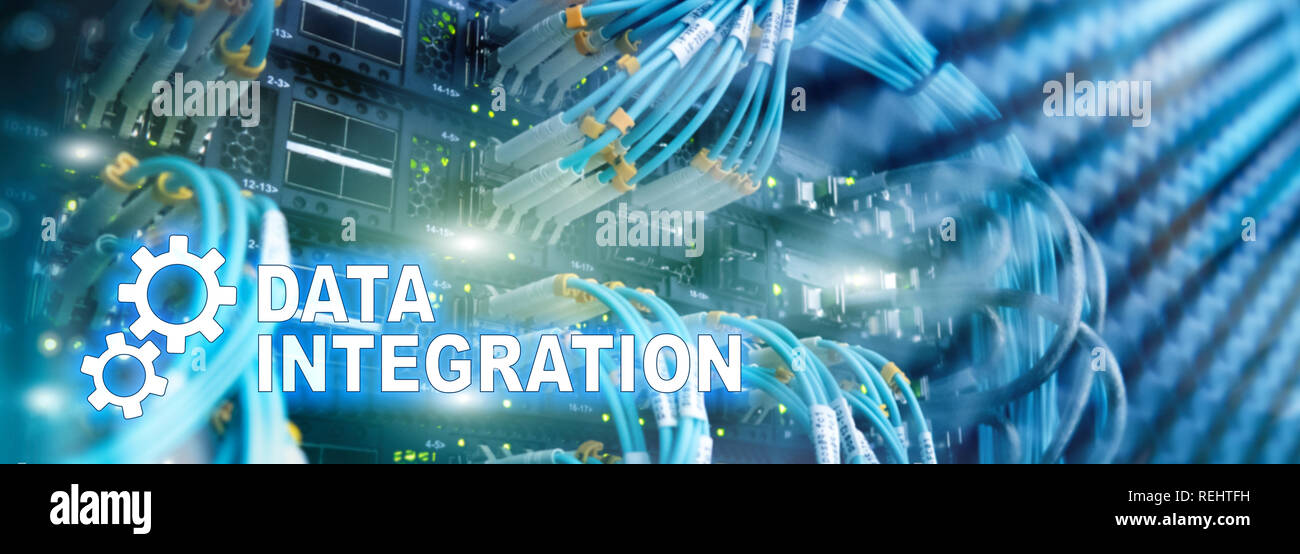 Data integration information technology concept on server room ...