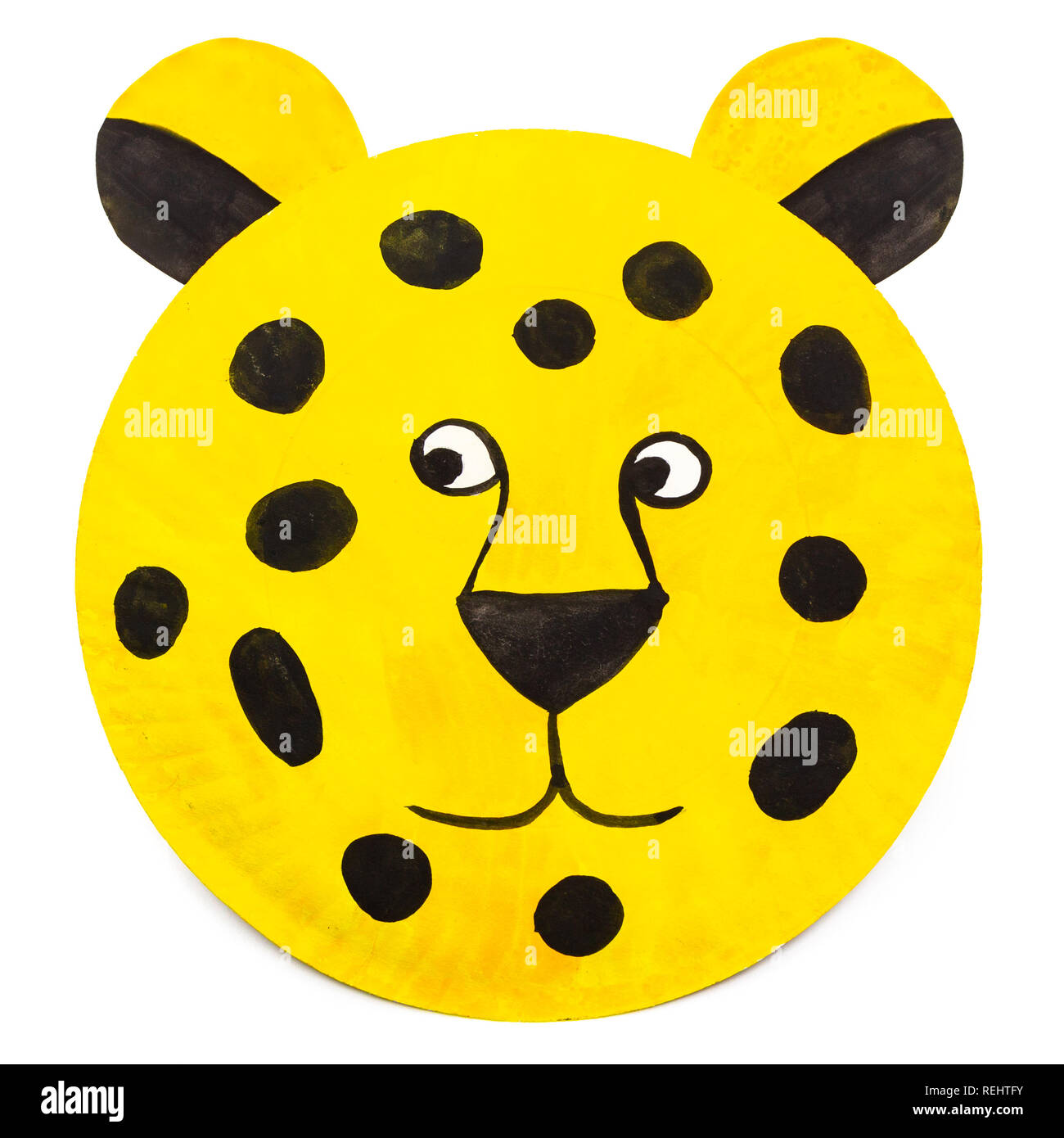 Hand-painted leopard carnival mask, on paper plate, isolated on white ...