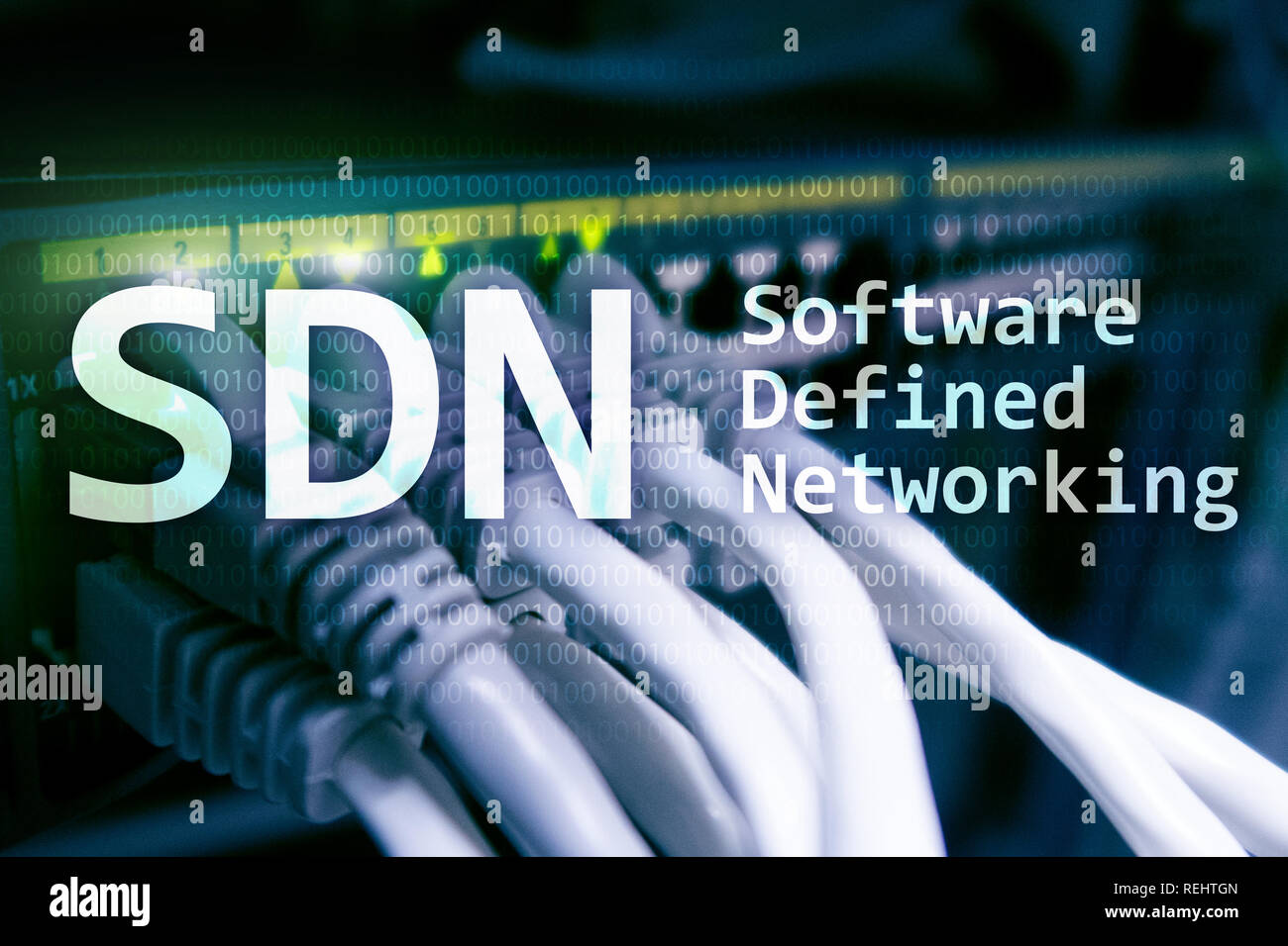 SDN, Software defined networking concept on modern server room ...