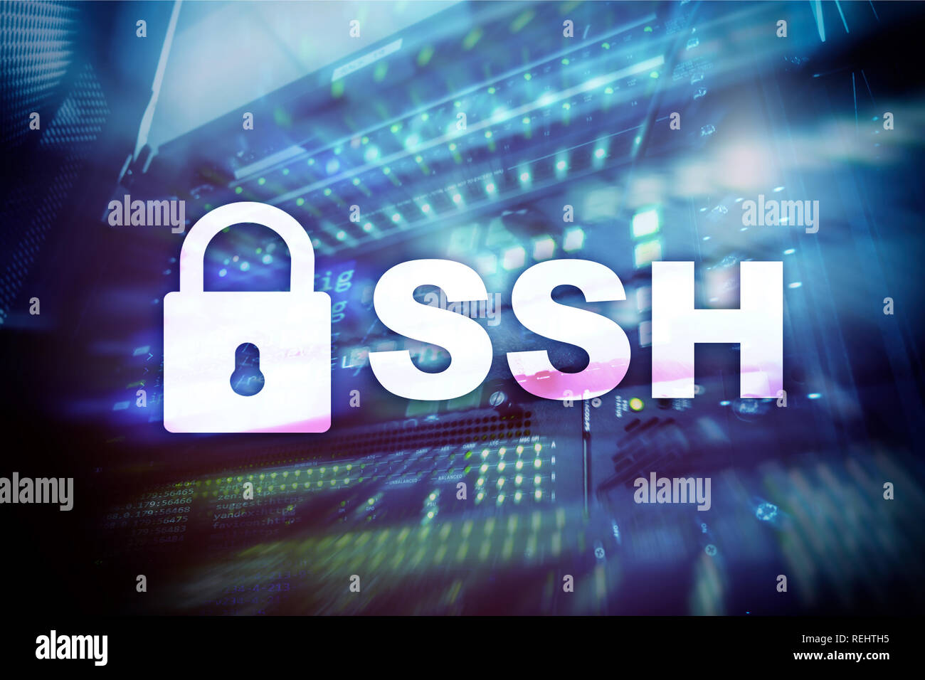 SSH, Secure Shell protocol and software. Data protection, internet and ...