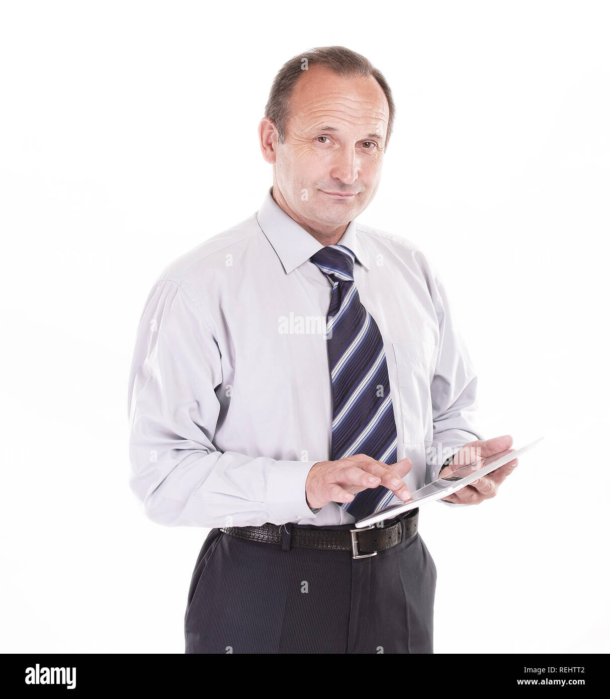 businessman with digital tablet.isolated on white background Stock ...