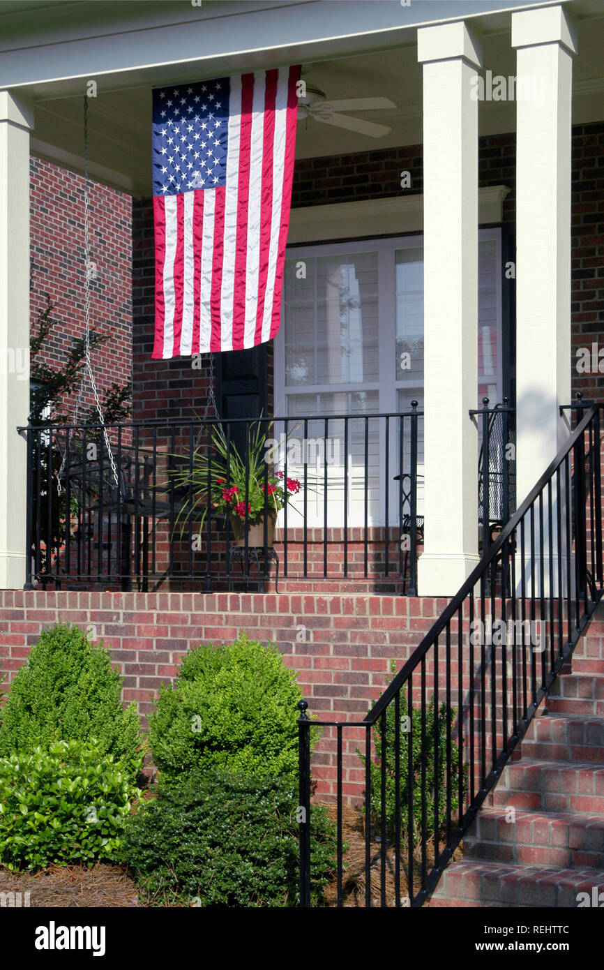Front Porch of Home with an American Flag Stock Photo - Alamy