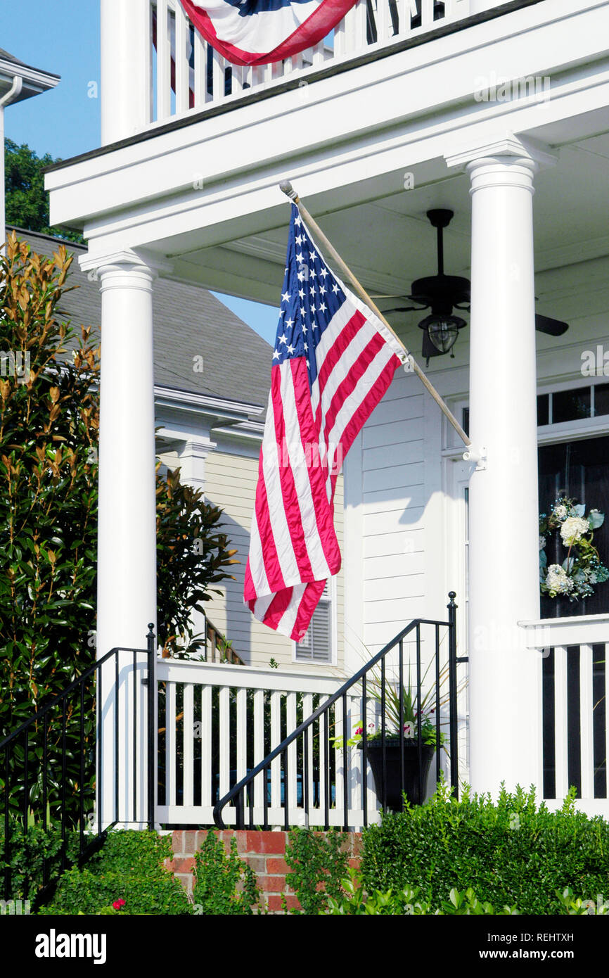 Front Porch of Home with an American Flag Stock Photo - Alamy