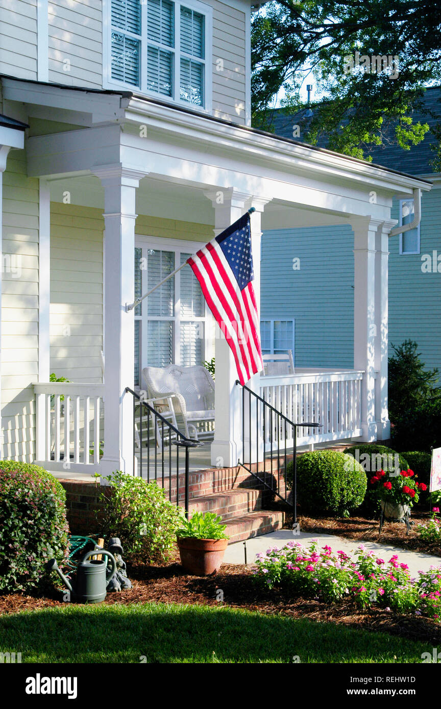 Front Porch of Home with an American Flag Stock Photo - Alamy