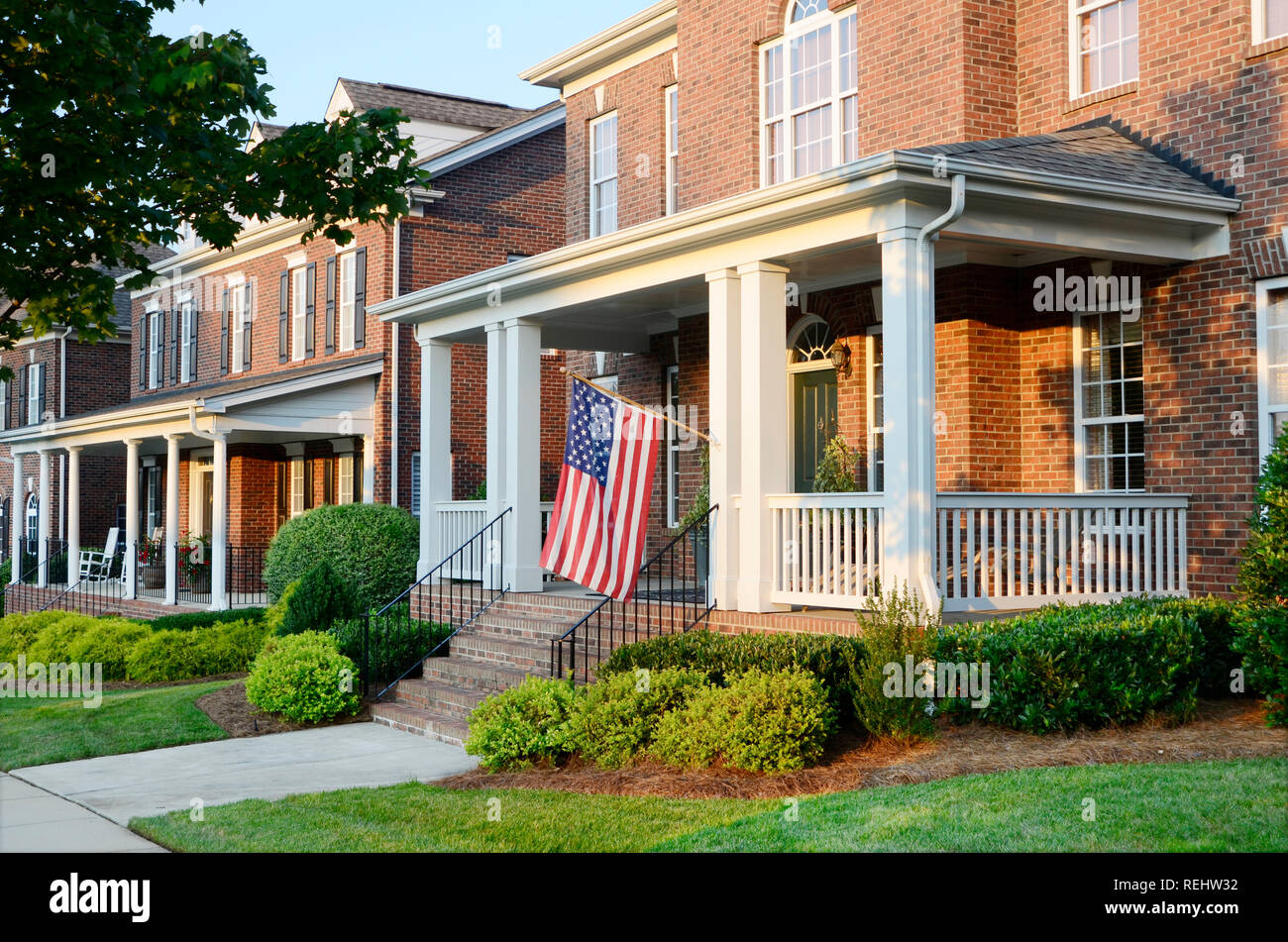 Front Porch of Home with an American Flag Stock Photo - Alamy