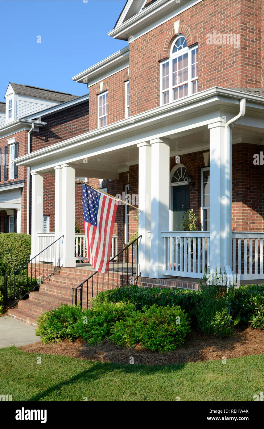 Front Porch of Home with an American Flag Stock Photo - Alamy