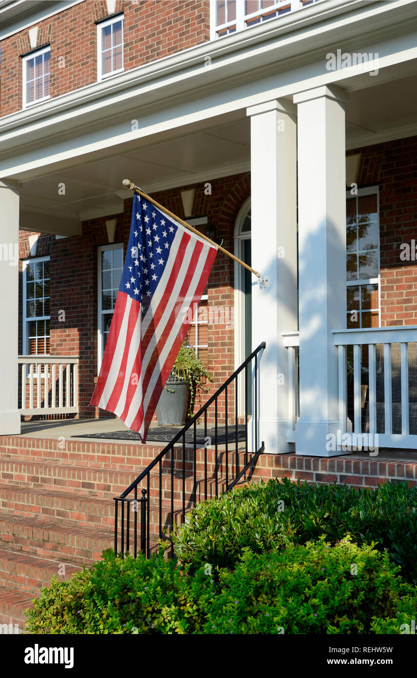 Front Porch of Home with an American Flag Stock Photo - Alamy