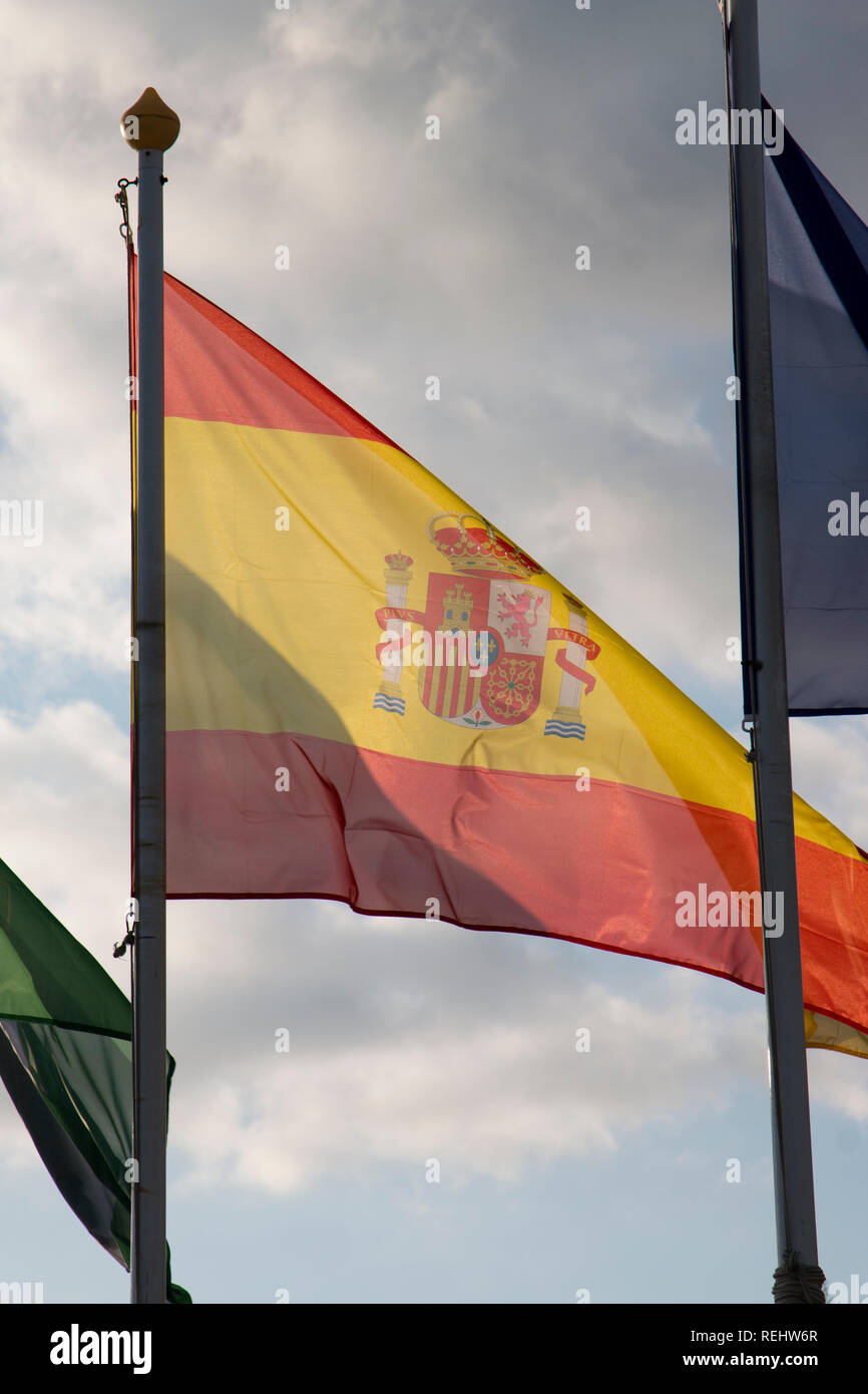 The Spanish Flag on Torre Del Mar Beach Spain Stock Photo - Alamy