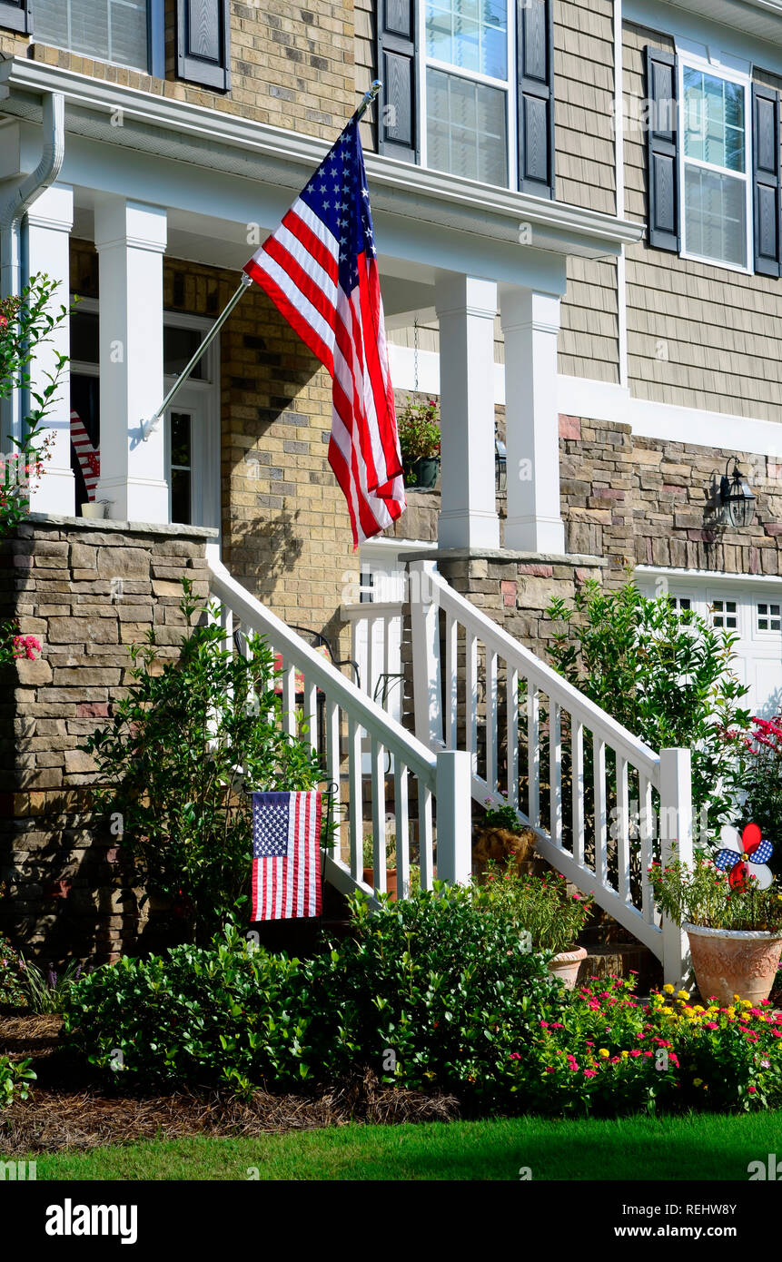Front Porch of Home with an American Flag Stock Photo - Alamy