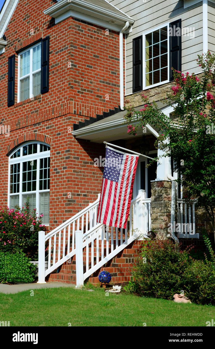 Front Porch of Home with an American Flag Stock Photo - Alamy