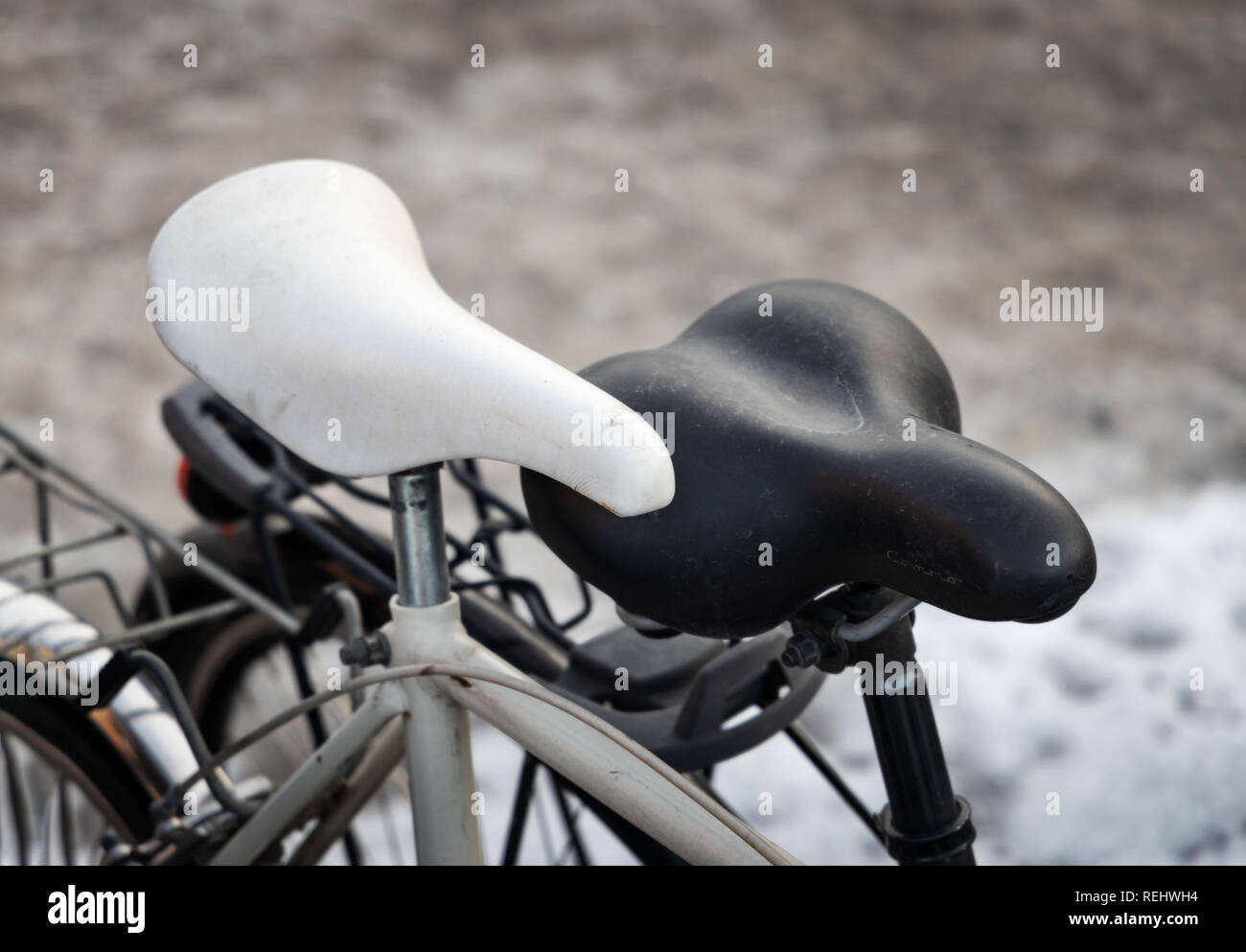 black and white bicycle saddle seat Stock Photo - Alamy