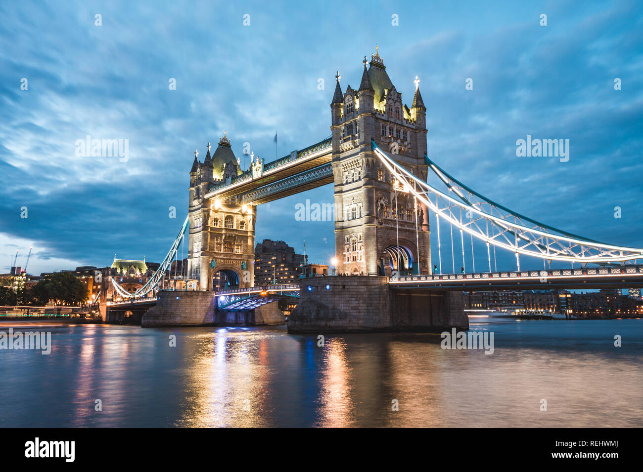Illuminated Tower Bridge right after the sunset Stock Photo - Alamy