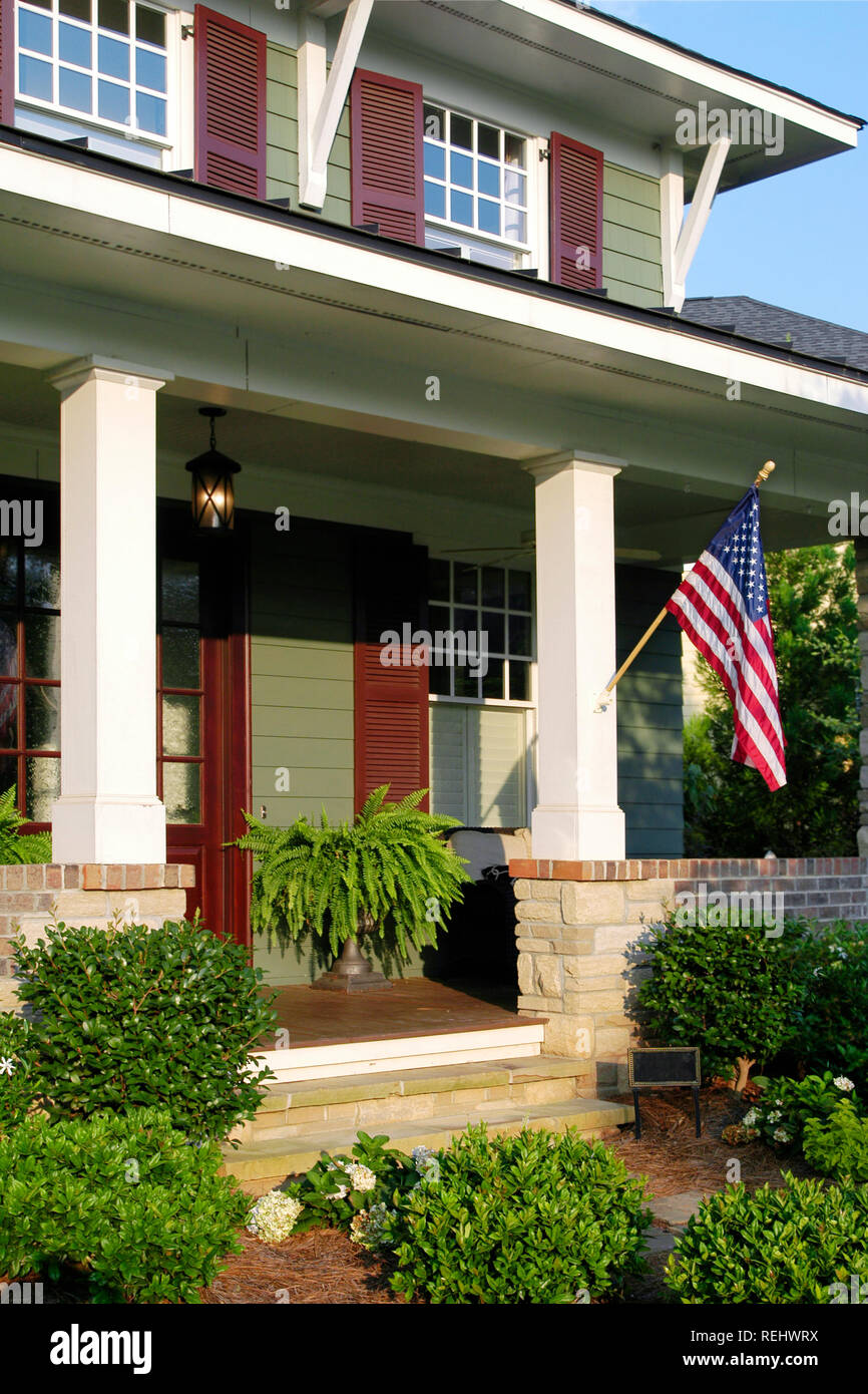 Front Porch of Home with an American Flag Stock Photo - Alamy