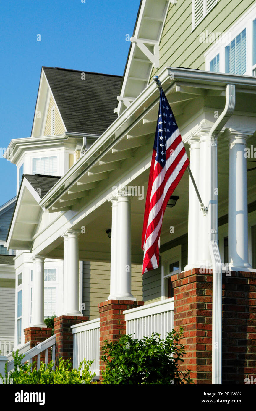 Front Porch of Home with an American Flag Stock Photo - Alamy