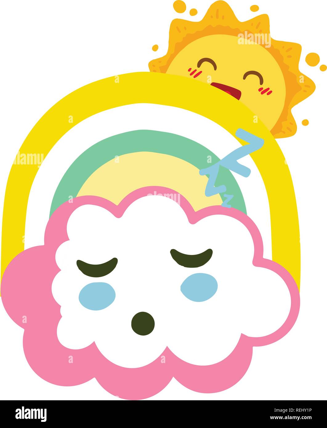 Sleeping cloud with funny sun and rainbow seemless Stock Vector Image ...