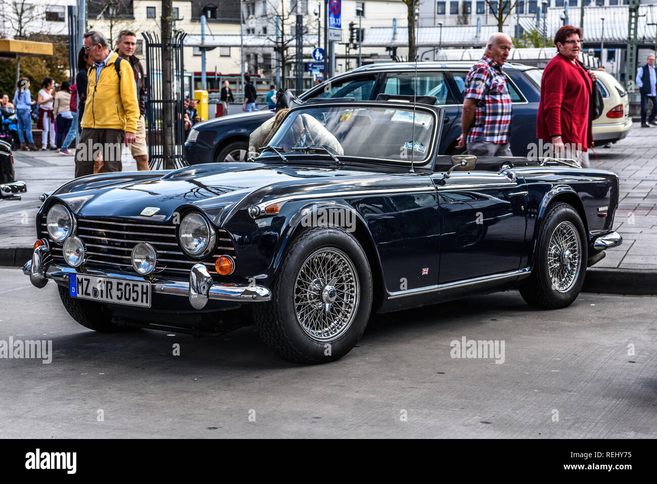GERMANY, LIMBURG - APR 2017: dark blue TRIUMPH TR4 TR5 1961 in Limburg ...