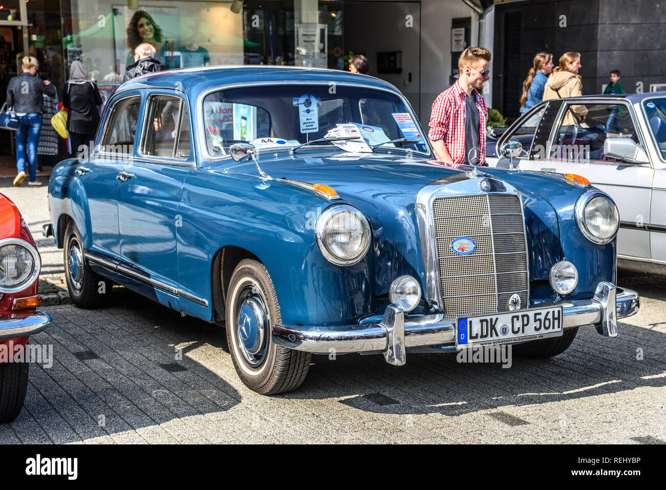 GERMANY, LIMBURG - APR 2017: blue MERCEDES-BENZ W120 W121 180 1953 in ...