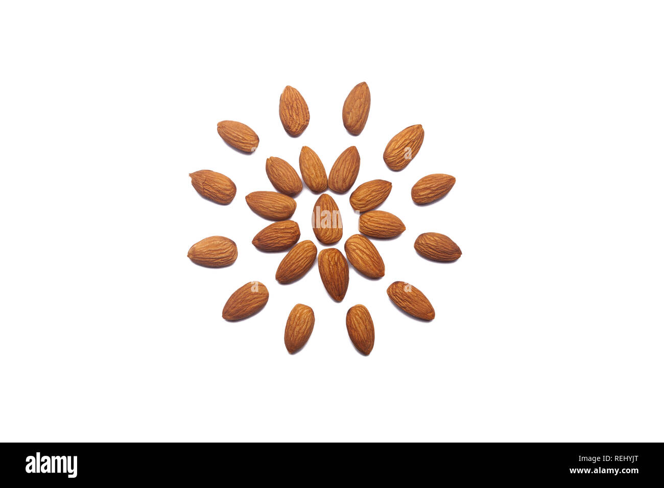 Pattern of Nuts - peeled almonds on a white background in the form of a ...