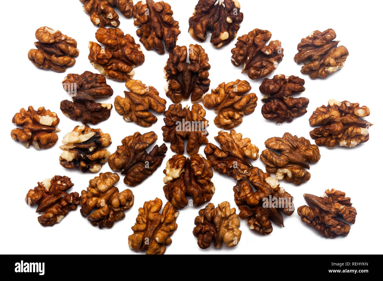 Pattern of Walnuts - peeled walnut on a white background in the form of ...