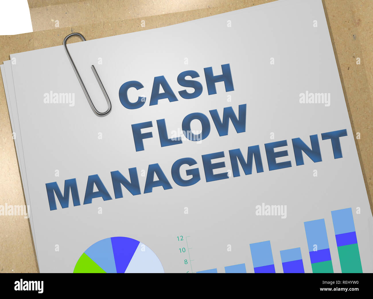 3D illustration of CASH FLOW MANAGEMENT title on business document ...