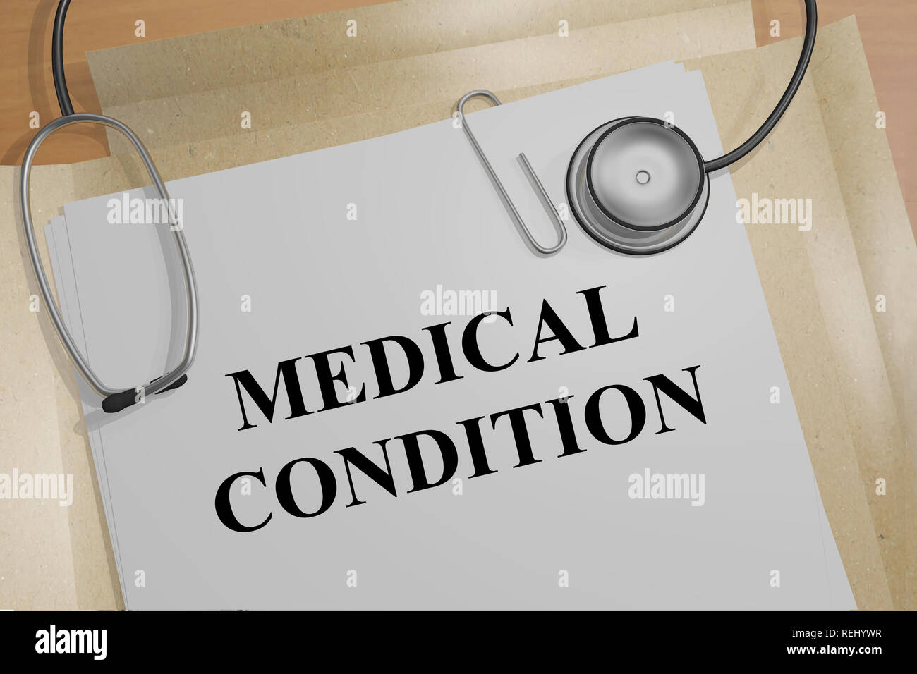 3D illustration of MEDICAL CONDITION title on a medical document Stock ...