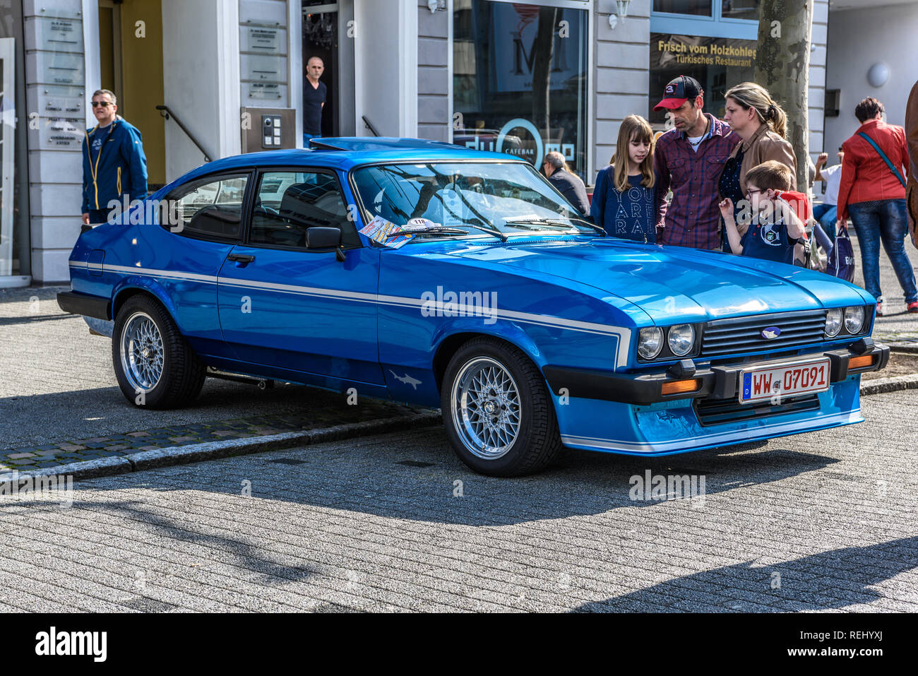 GERMANY, LIMBURG - APR 2017: blue FORD CAPRI MK III 1978 in Limburg an ...