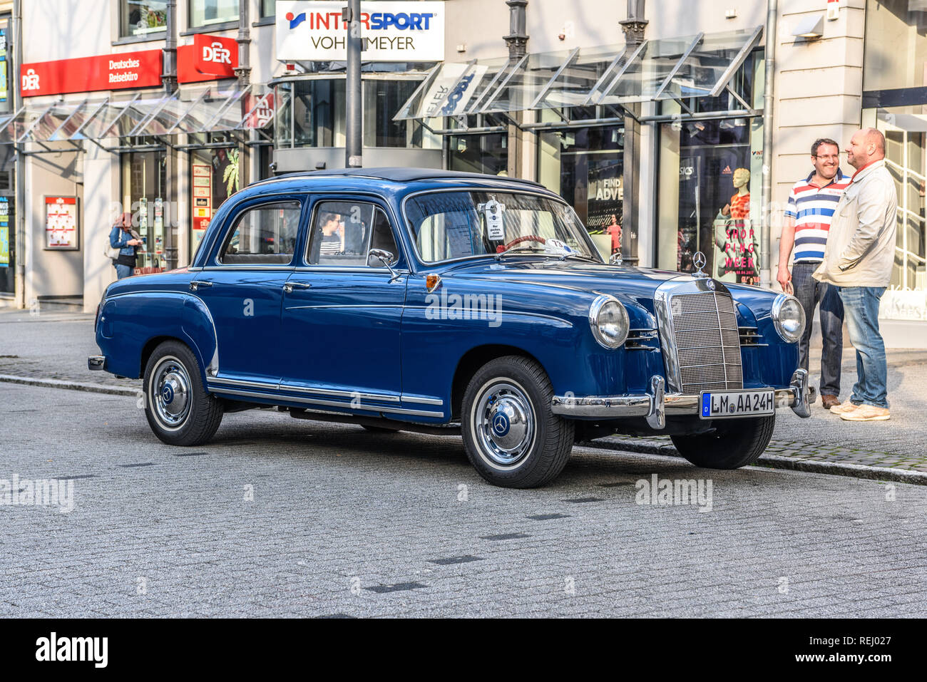 GERMANY, LIMBURG - APR 2017: blue MERCEDES-BENZ W120 W121 180 1953 in ...
