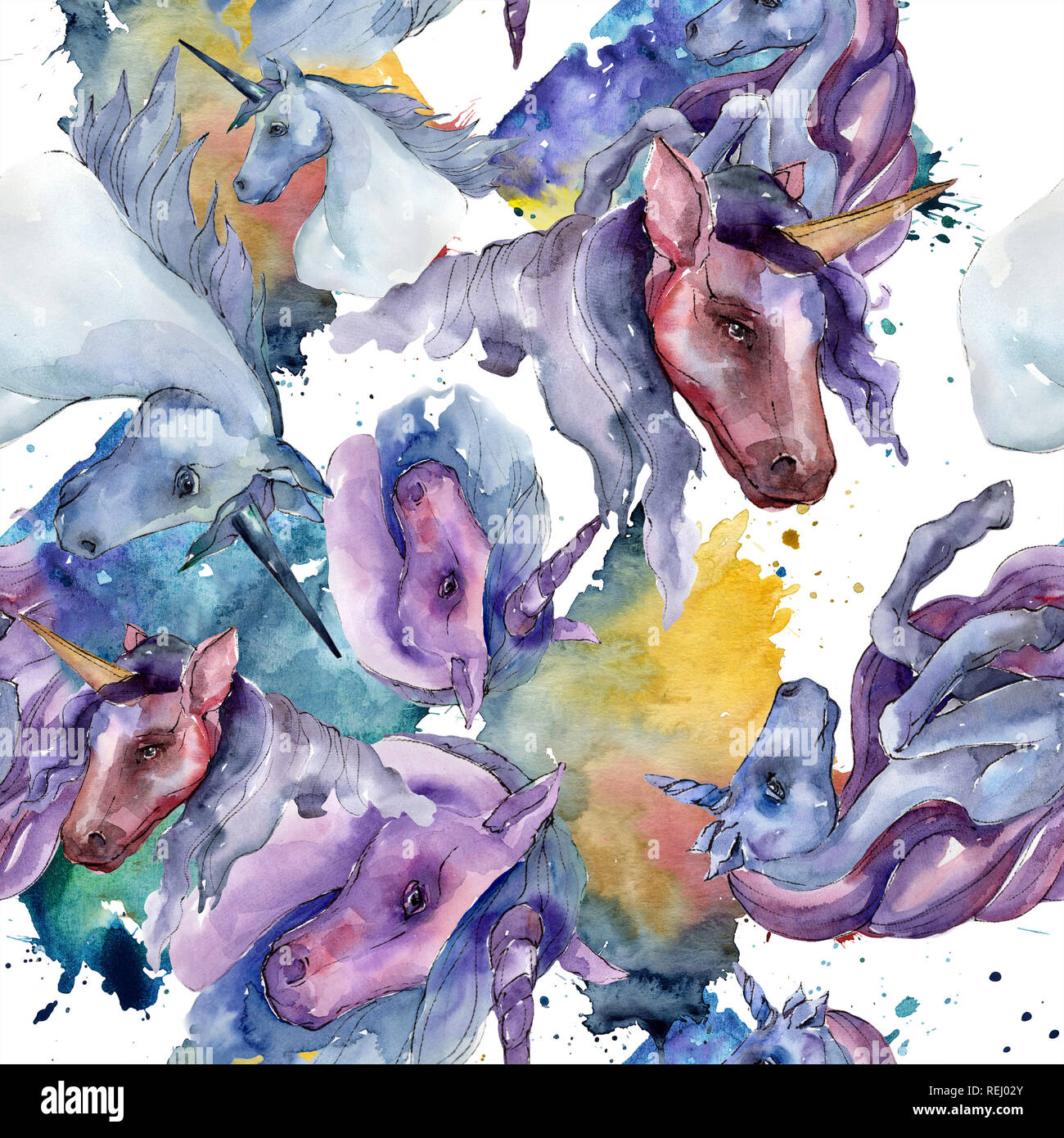 Cute unicorn horse. Rainbow animal horn character. Watercolor ...