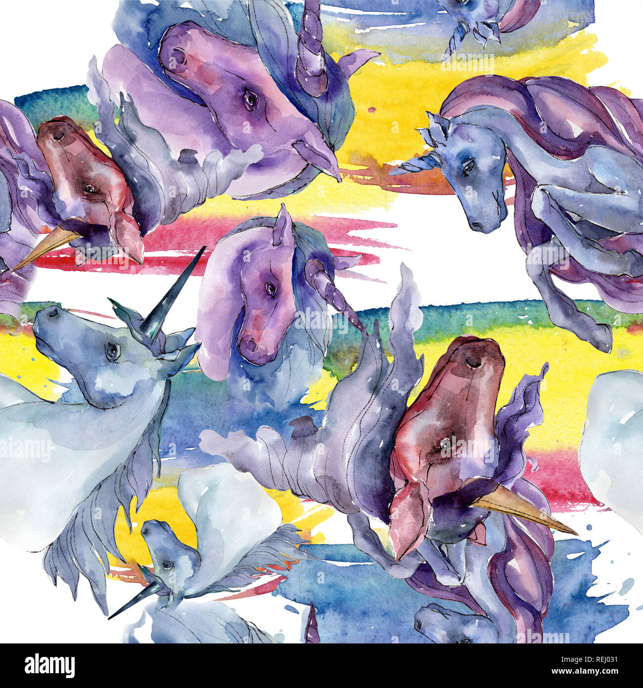 Cute unicorn horse. Rainbow animal horn character. Watercolor ...
