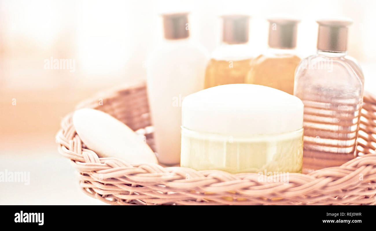 bathroom cosmetic set - home spa and wellness styled concept Stock ...