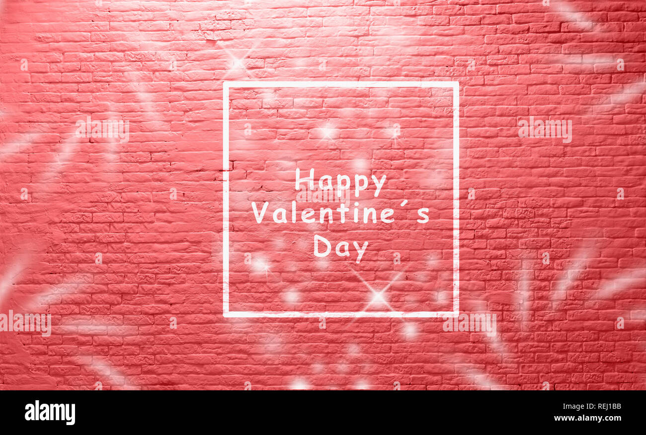 happy valentine day lettering in front of aged white brick wall ...