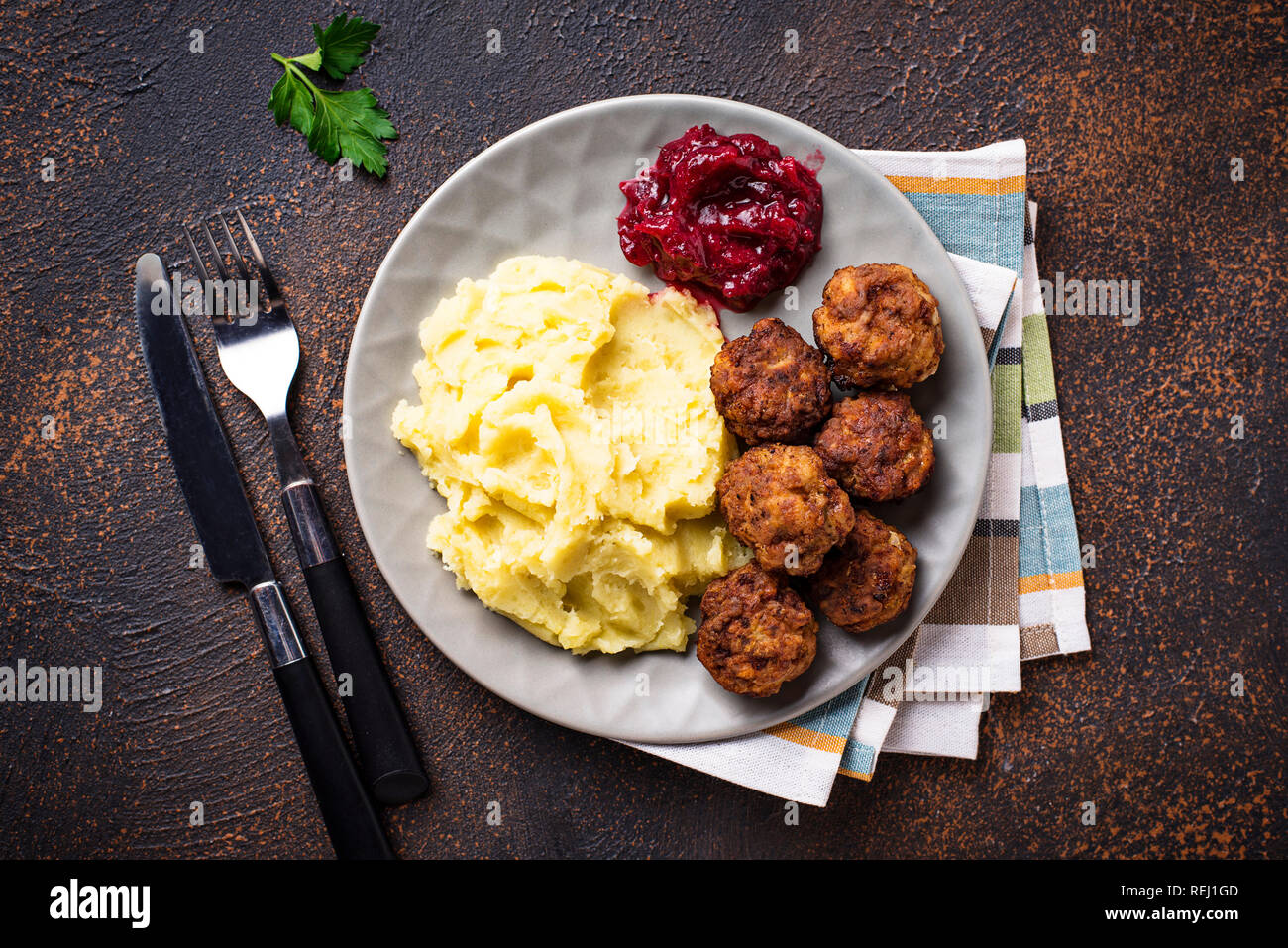 Swedish meatballs with mashed potato Stock Photo - Alamy