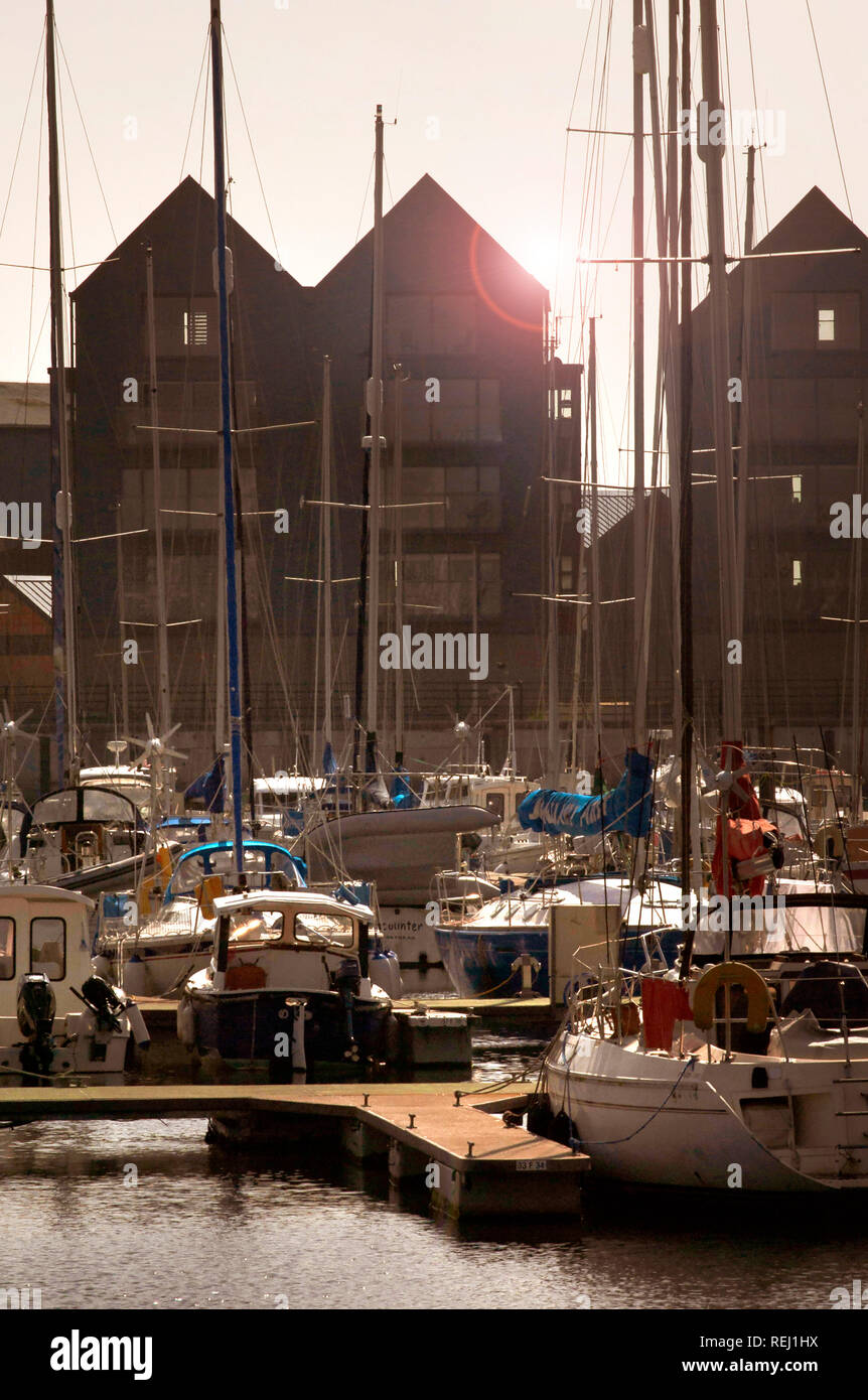 Boats moored in Amble marina, Northumberland Stock Photo - Alamy