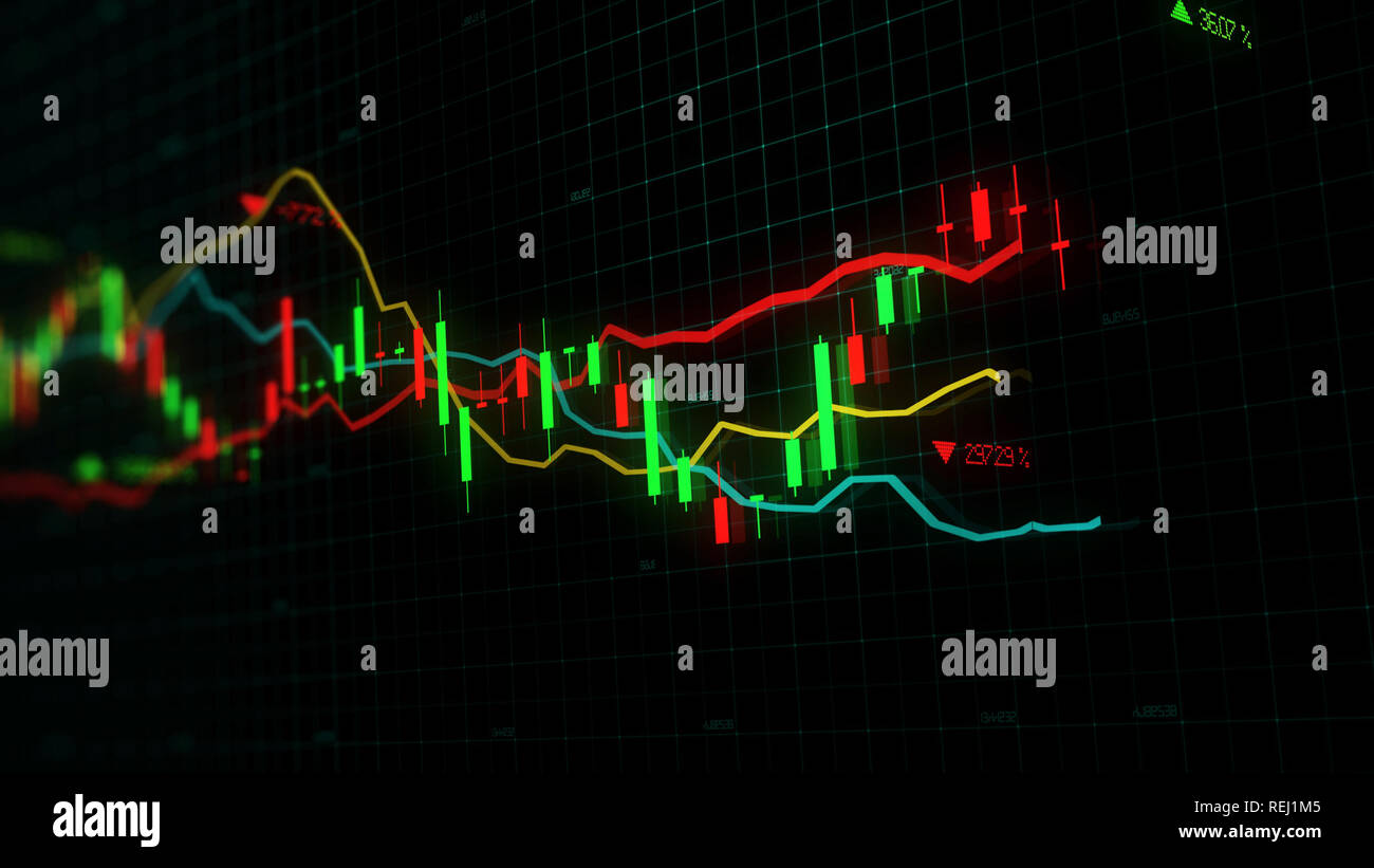 3D rendering of stock indexes in virtual space. Economic growth ...