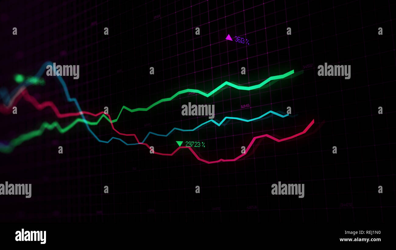 3D rendering of stock indexes in virtual space. Economic growth ...