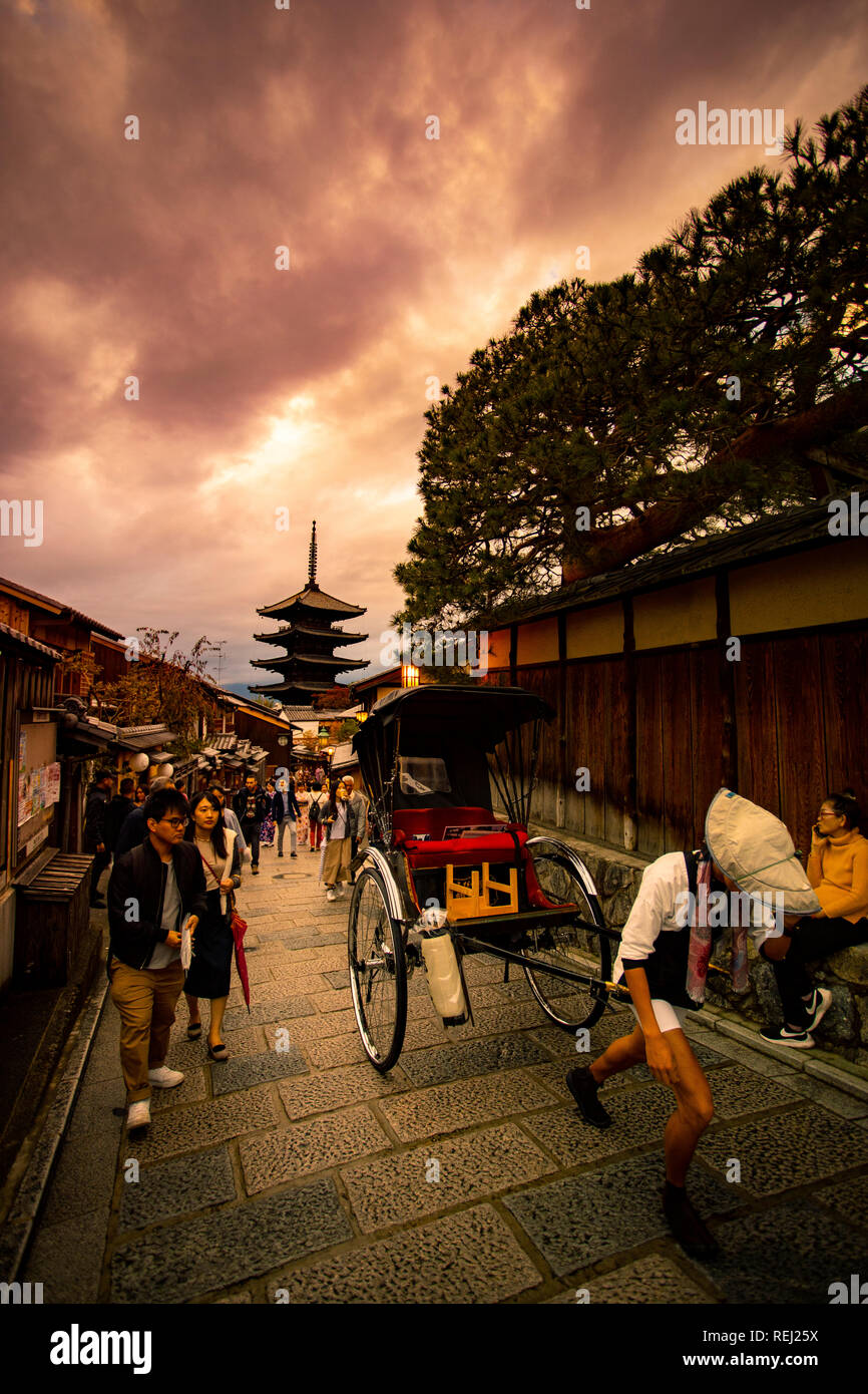 kyoto japan - november9,2018 : japanese man pulling rickshaw on yasaka ...