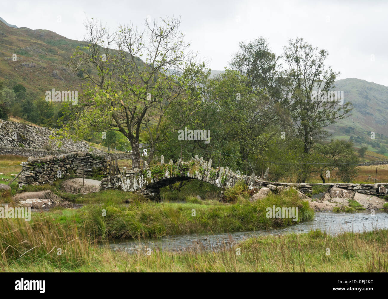 Idyllic Slater Bridge near Little Langdale in the English Lake District ...