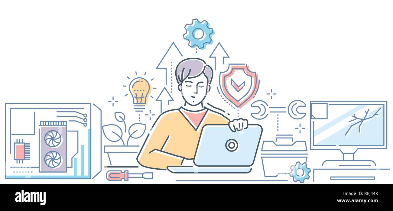 Computer service - modern line design style illustration Stock Vector ...