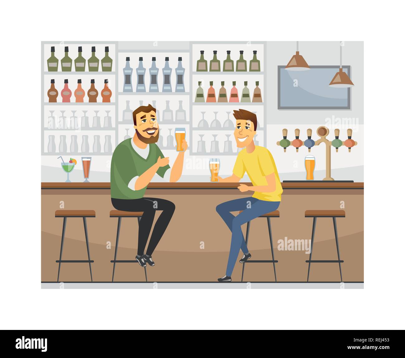 Friends at the pub - cartoon people characters illustration Stock ...
