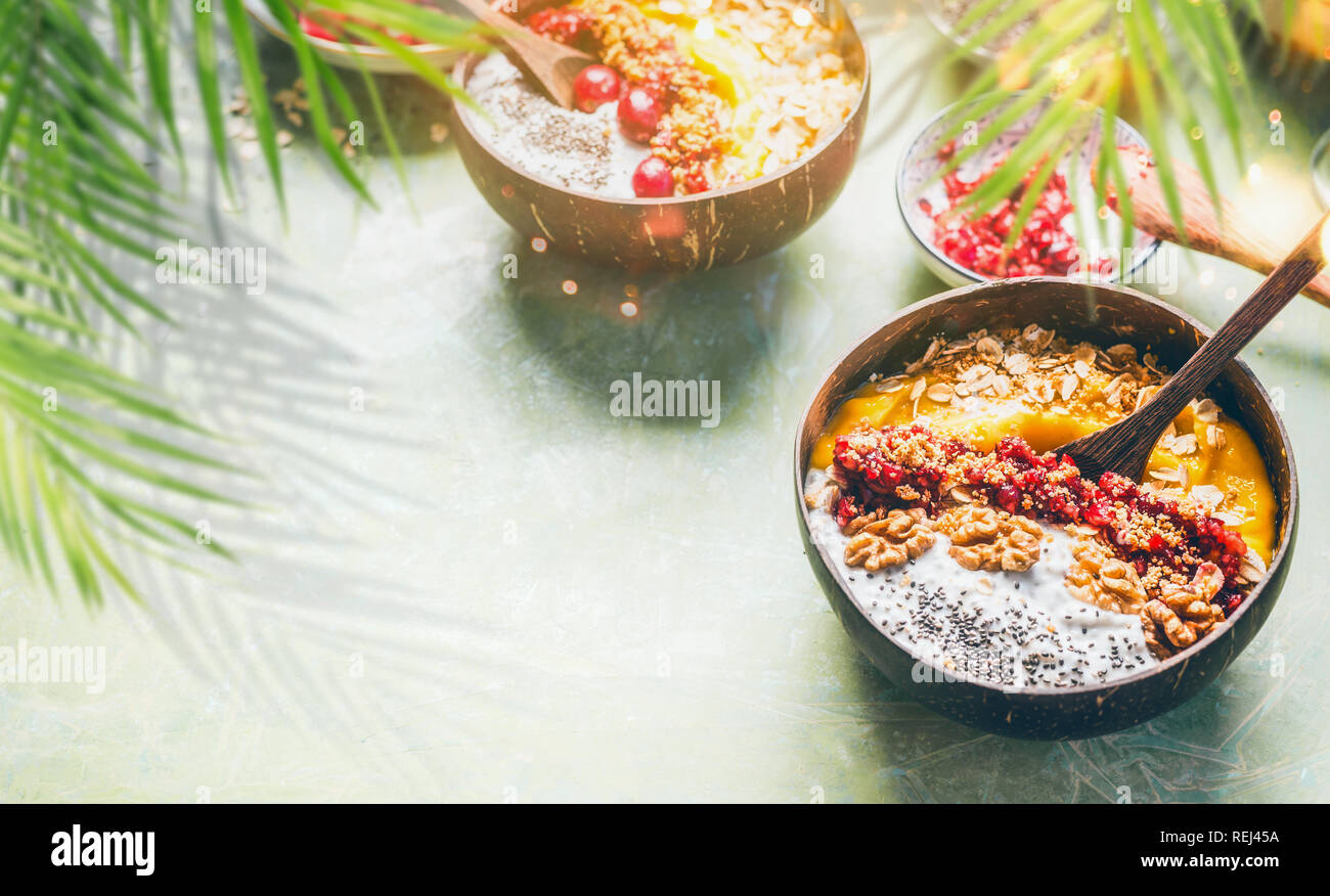 Smoothie mango bowl with chia seeds yogurt pudding and cranberries ...