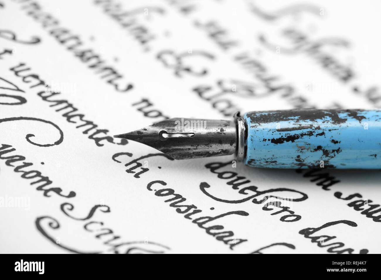 Ancient letter from 16th century with old blue pen Stock Photo - Alamy