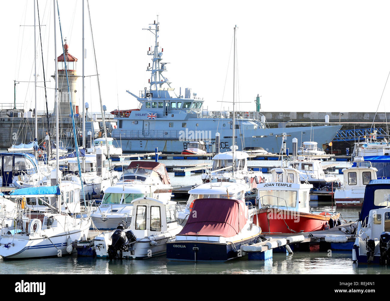 HMC Vigilant the Border Force cutter moored in Ramsgate Harbour, Kent ...