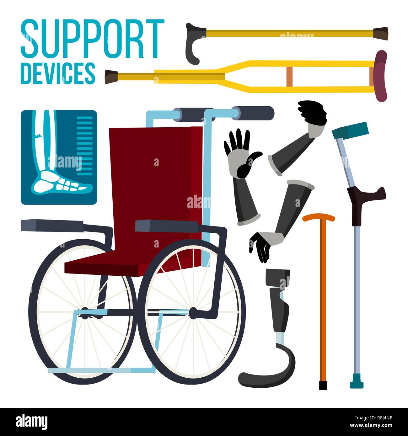 Support Devices Vector. Wheelchair. Amputation Prosthesis. Isolated ...
